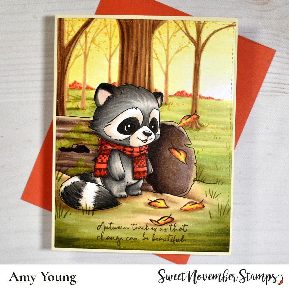 Digital Stamp - Cozy Fall Critters: Ridley Raccoon – Sweet November Stamps