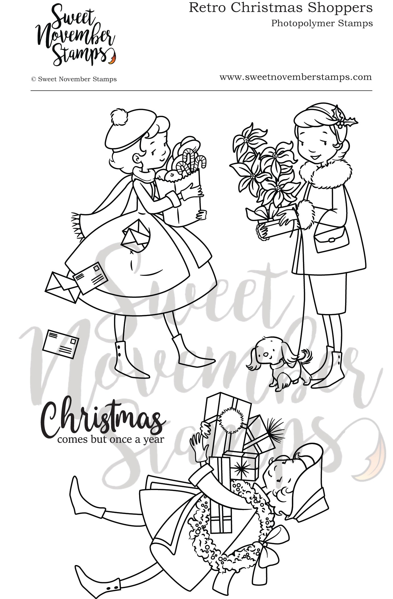 Clear Stamp Set - Retro Christmas Shoppers – Sweet November Stamps