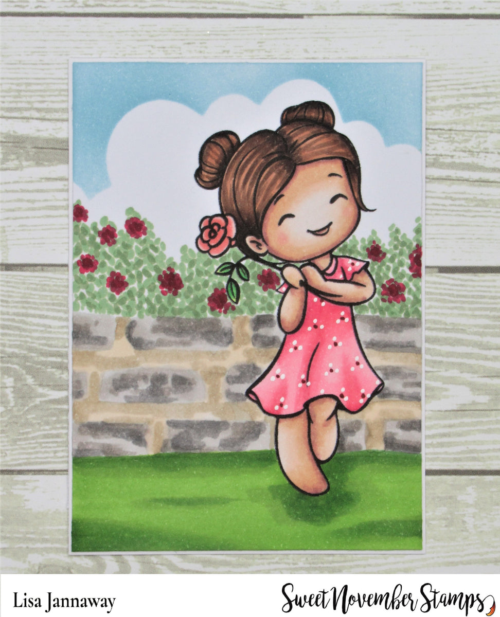 Digital Stamp - My Wee Valentine: Rosie with a rose – Sweet November Stamps